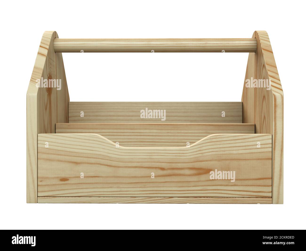 Empty wooden toolbox for basic tools. 3d illustration isolated on a ...