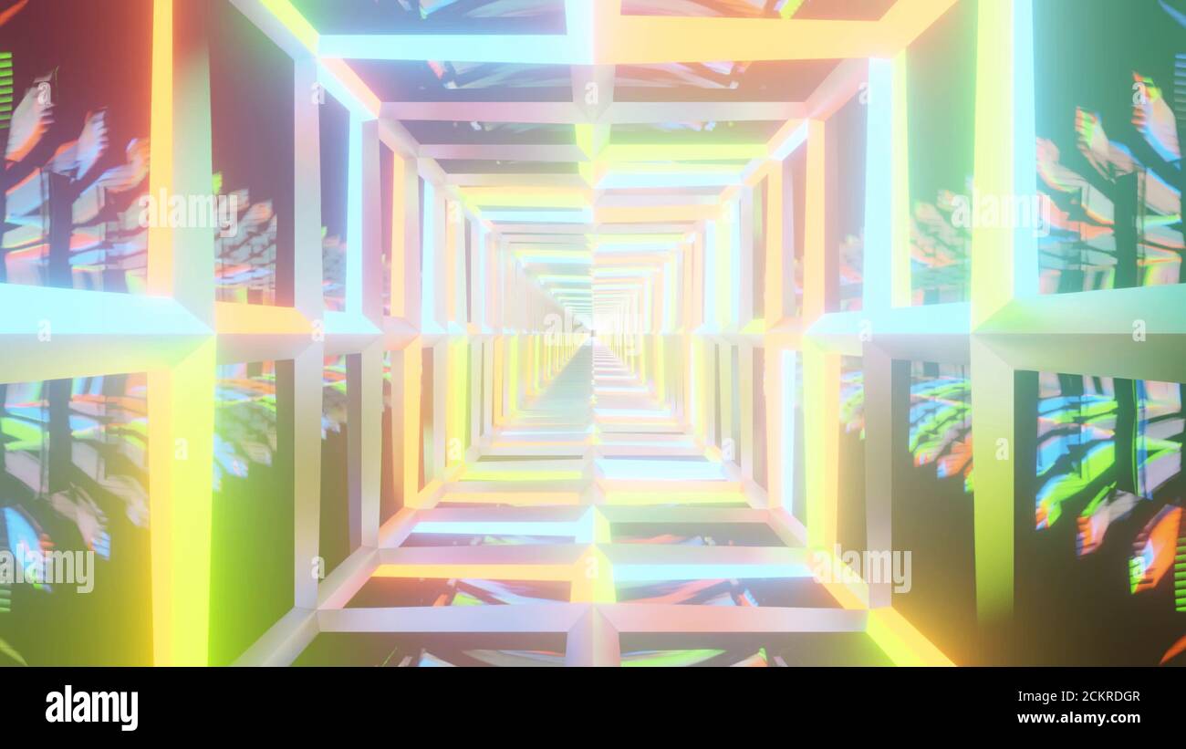 3D rendering of colorful laser lights forming a deepening square Stock ...