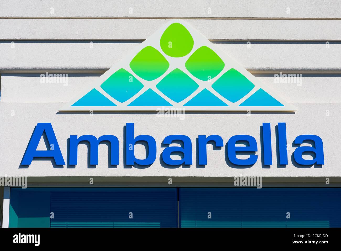 Ambarella sign at fabless semiconductor design company headquarters in ...