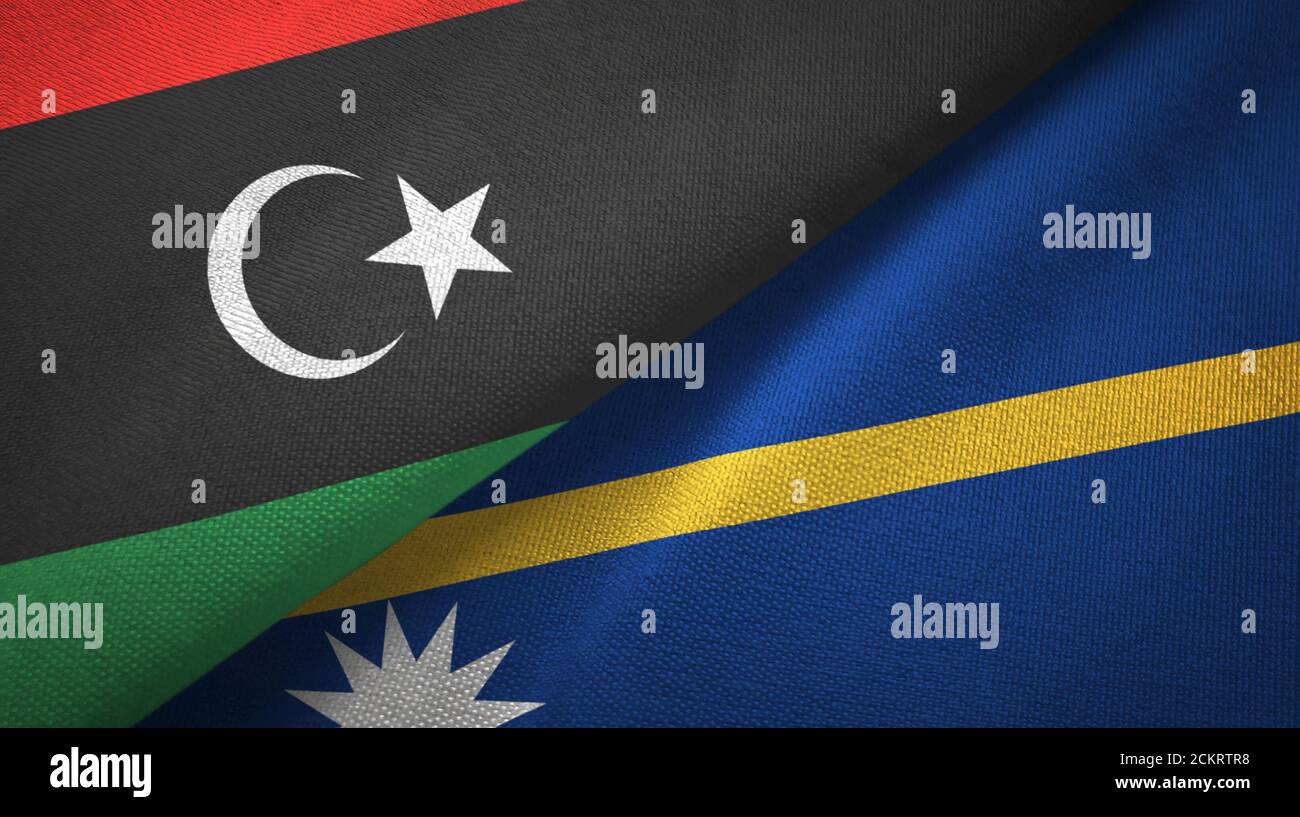 Libya and Nauru two flags textile cloth, fabric texture Stock Photo - Alamy
