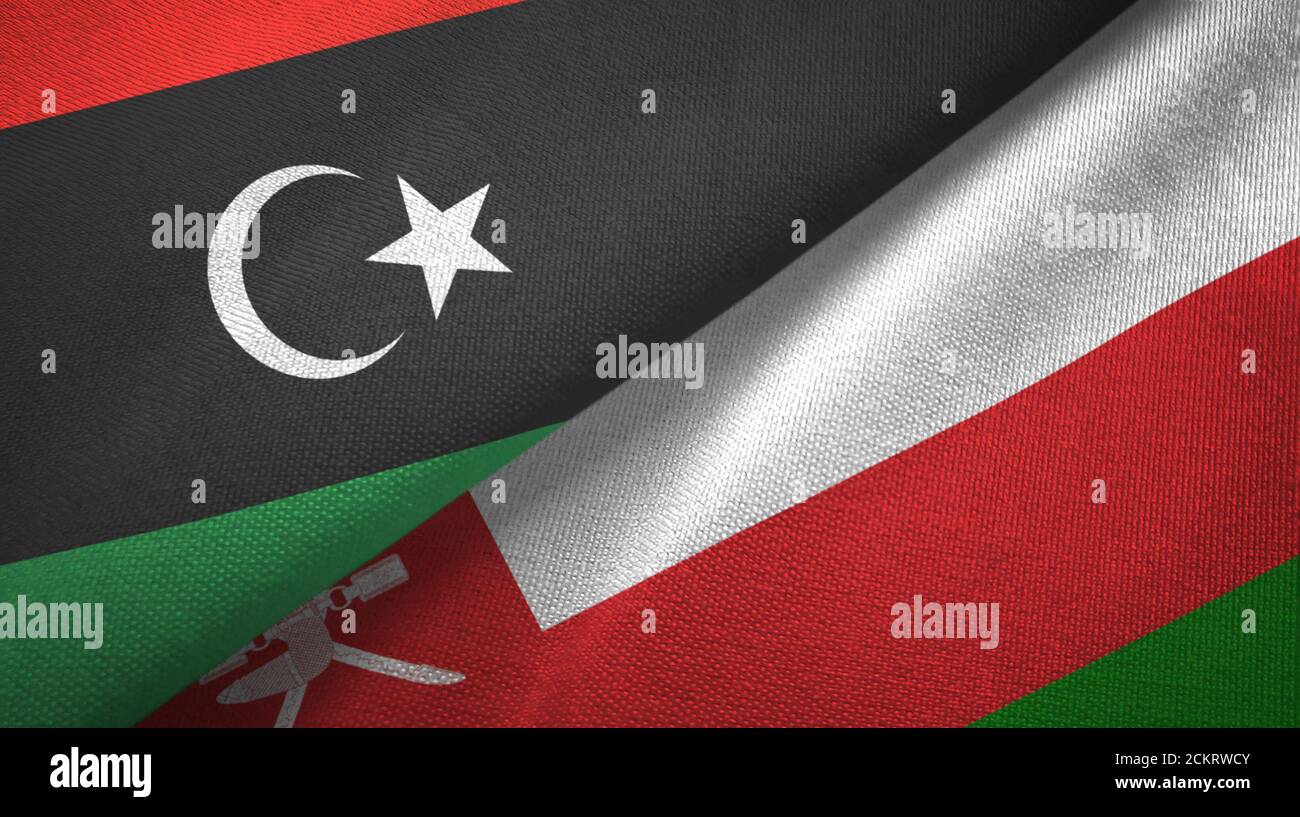 Libya and Oman two flags textile cloth, fabric texture Stock Photo - Alamy