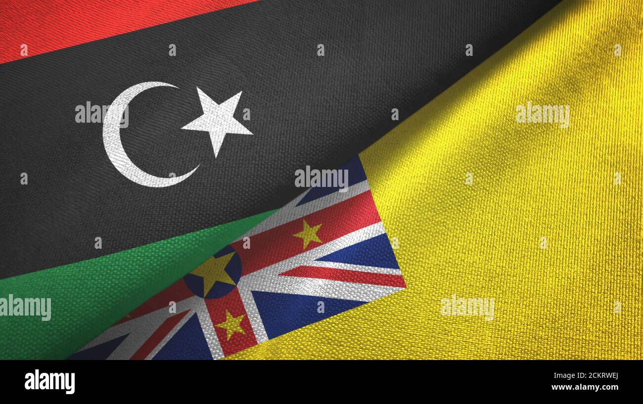 Libya and Niue two flags textile cloth, fabric texture Stock Photo - Alamy