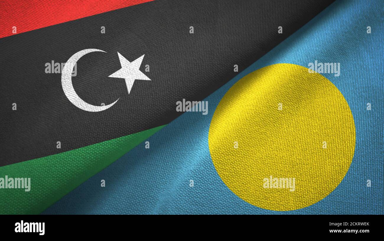 Libya and Palau two flags textile cloth, fabric texture Stock Photo - Alamy