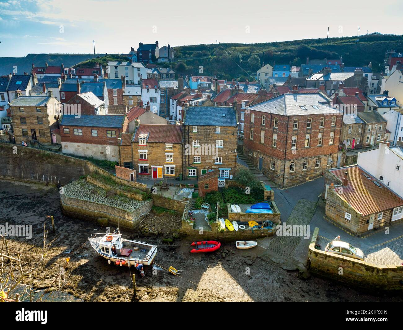 Traditional houses in the historic fishing village of Staithes North ...