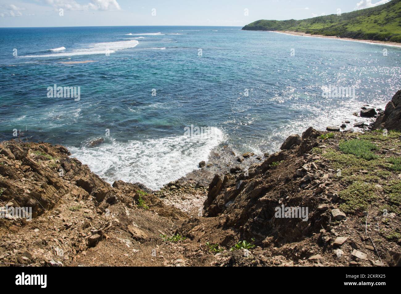 Elevated view over the stunning Caribbean Sea at Isaac and Jack Bay on ...