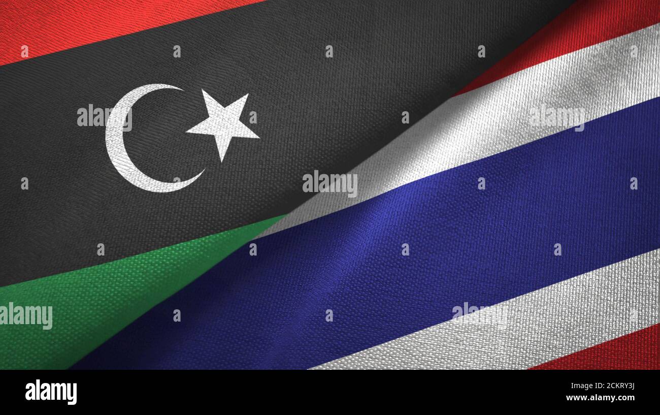 Libya and Thailand two flags textile cloth, fabric texture Stock Photo ...