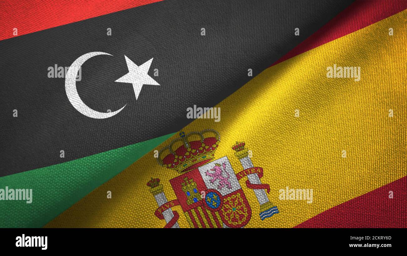 Libya and Spain two flags textile cloth, fabric texture Stock Photo - Alamy