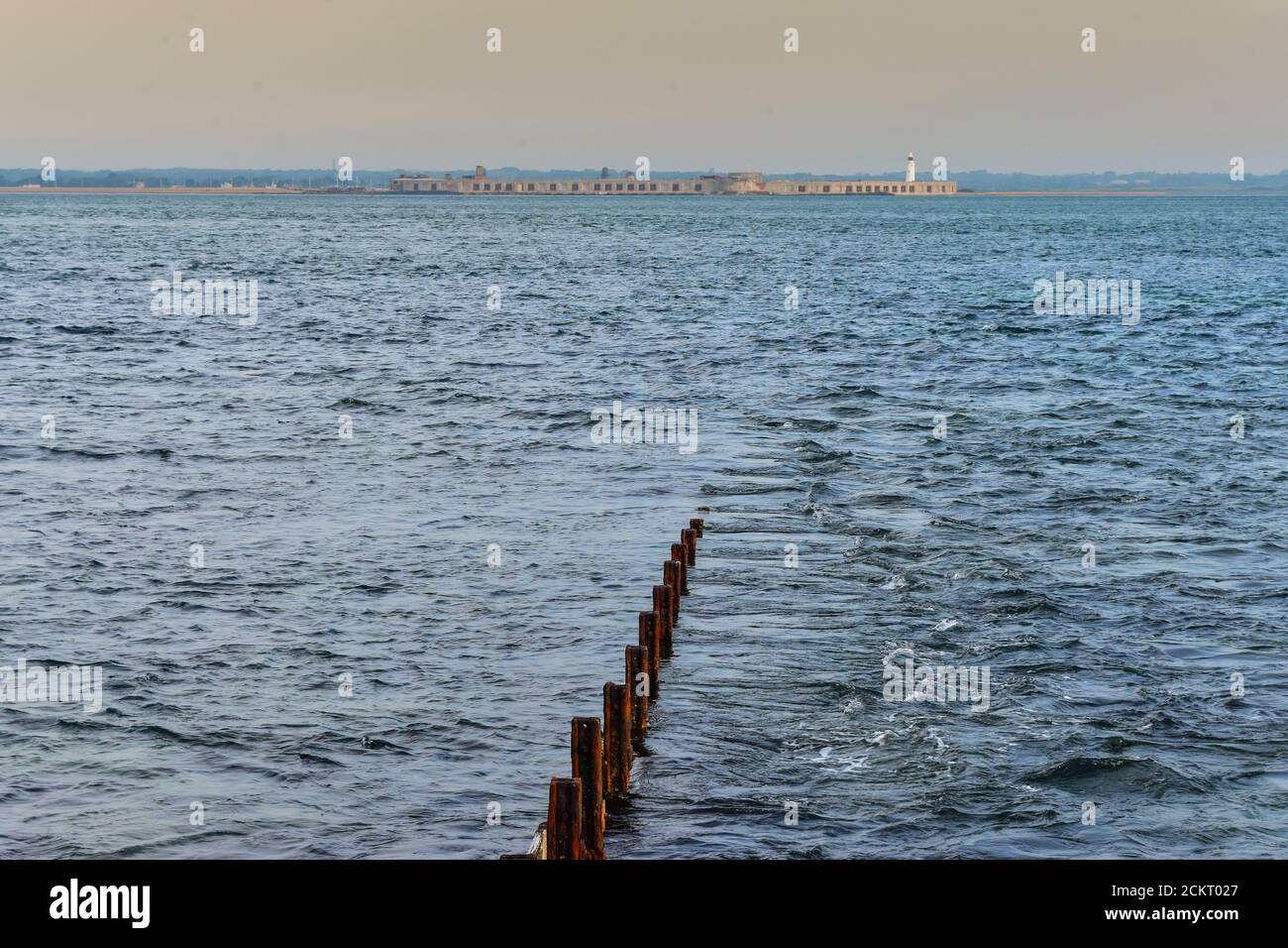 Hurst Castle and Hurst Point Lighthouse from Colwell Bay, Isle of Wight ...
