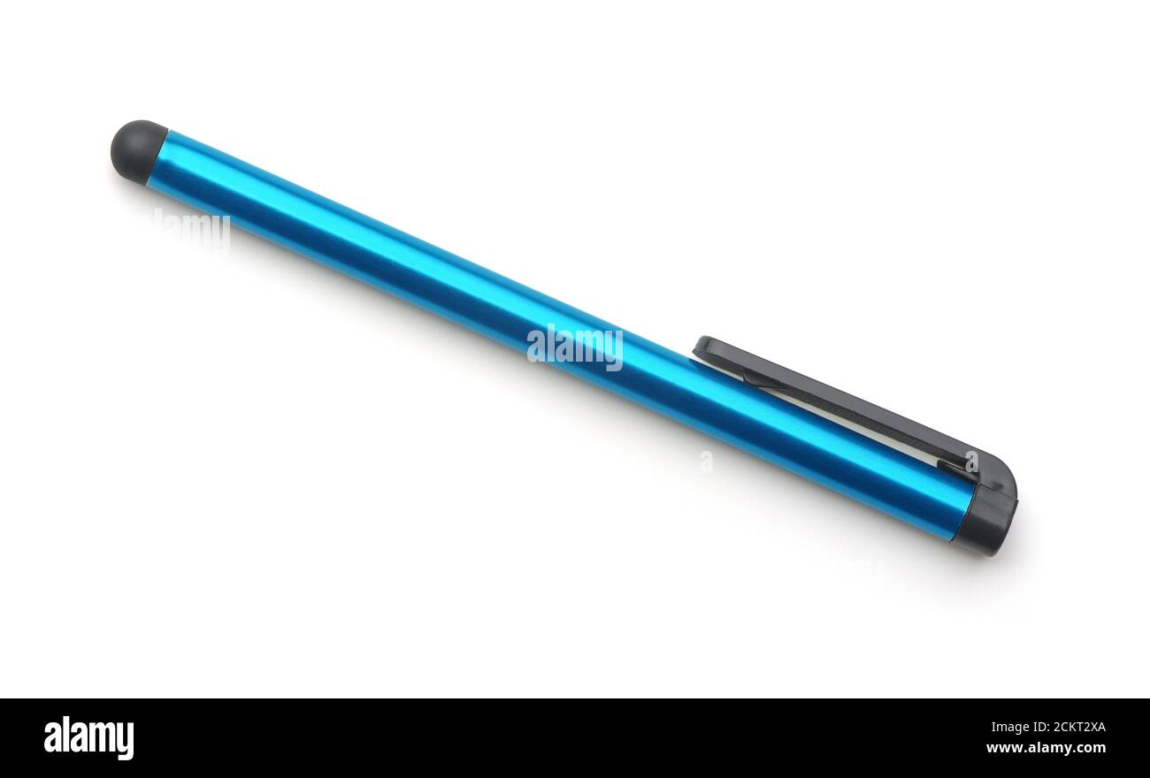 Top view of blue capacitive touchscreen stylus isolated on white Stock ...