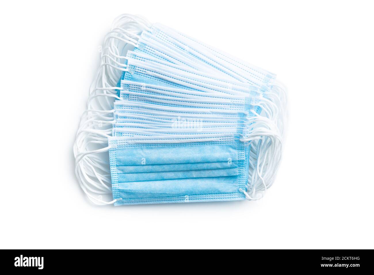 Blue paper face masks isolated on white background. Corona virus ...