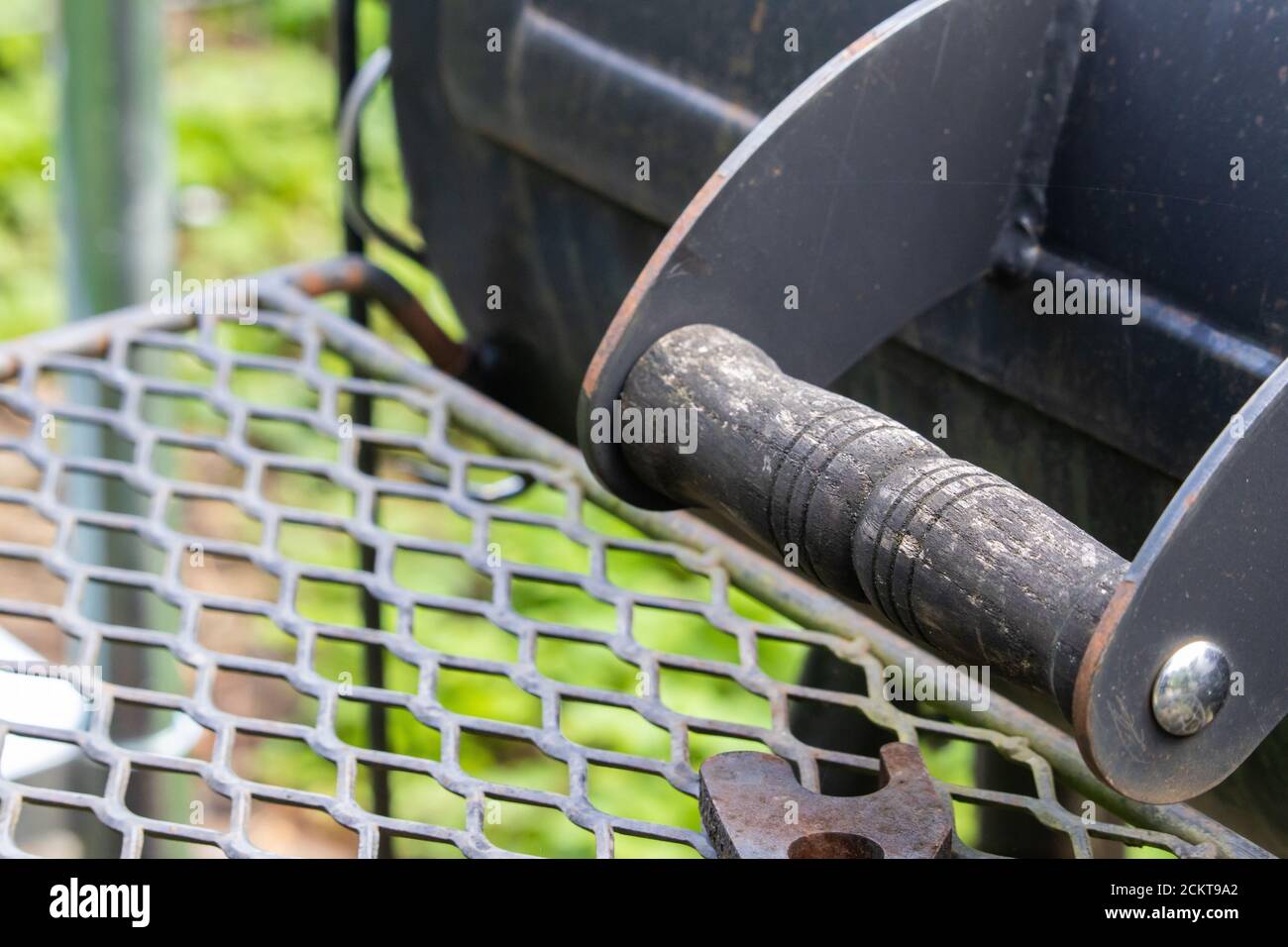 Barbecue smoker standing outside in the garden on a shiny day Stock ...