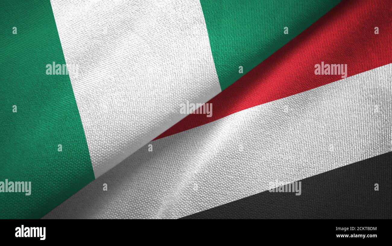 Nigeria and Yemen two flags textile cloth, fabric texture Stock Photo ...