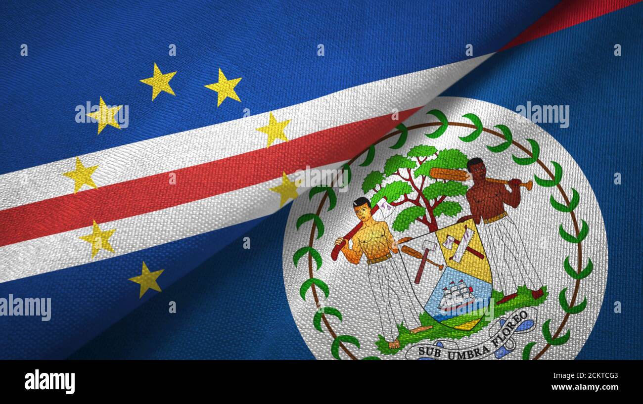 Cabo Verde and Belize two flags textile cloth, fabric texture Stock ...