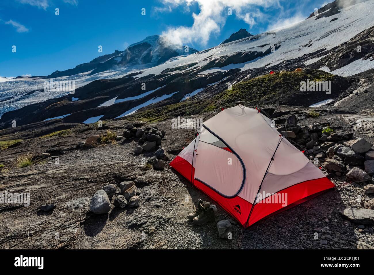 Tentsite used by climbers and backpackers in Hogsback Camp on ...