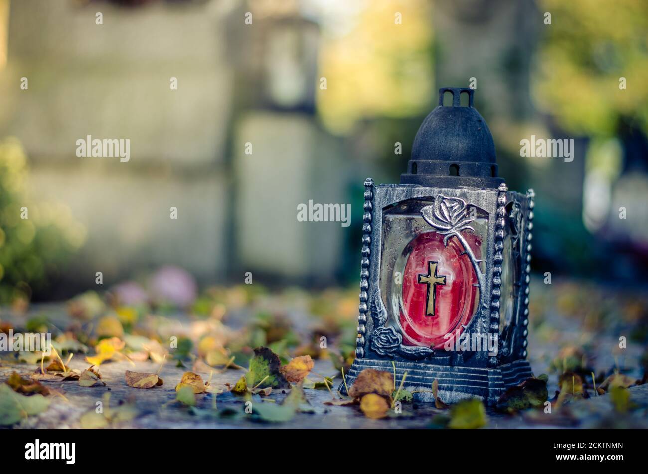 colorful All Saints Day in the cemetery with lanterns on the grave Stock Photo - Alamy