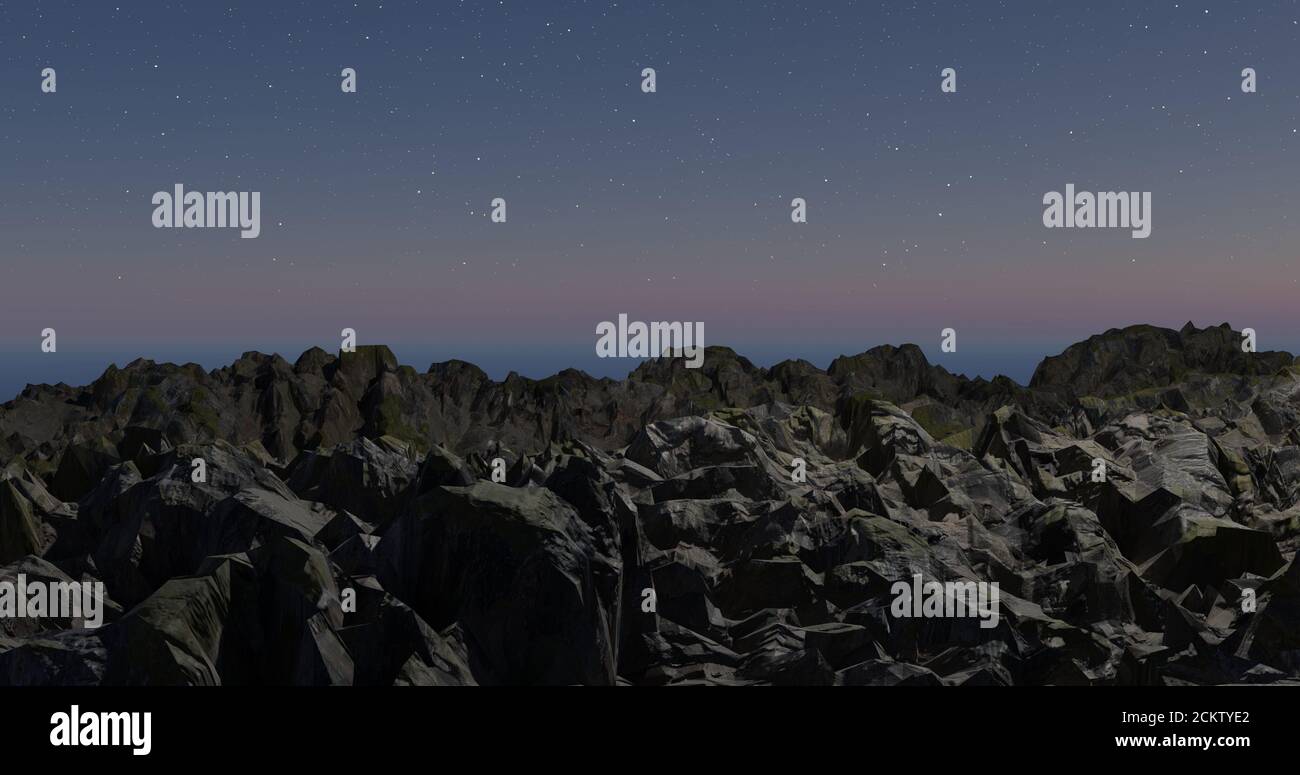 3d illustration, Rock formation in front of a starry sky Stock Photo ...