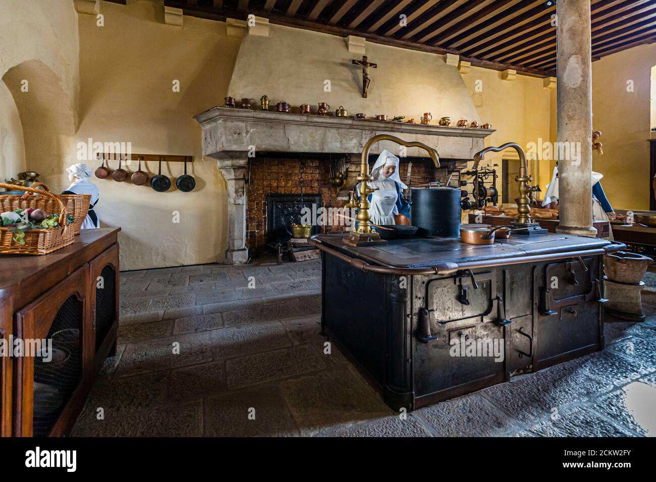 Monastery kitchen in the museum of the Hotel-Dieu in Beaune, France ...