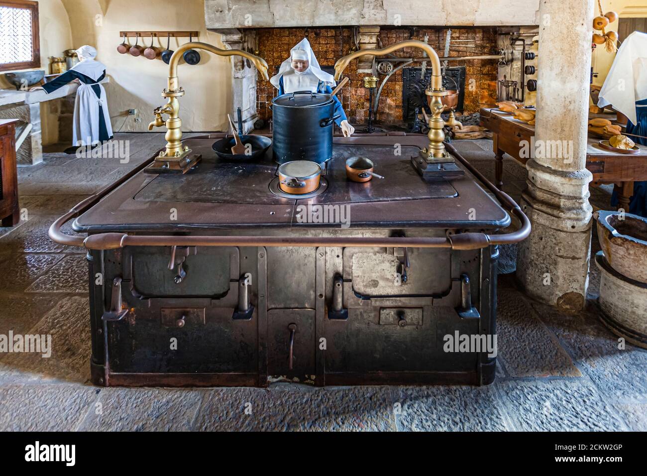 Monastery kitchen in the museum of the Hotel-Dieu in Beaune, France ...