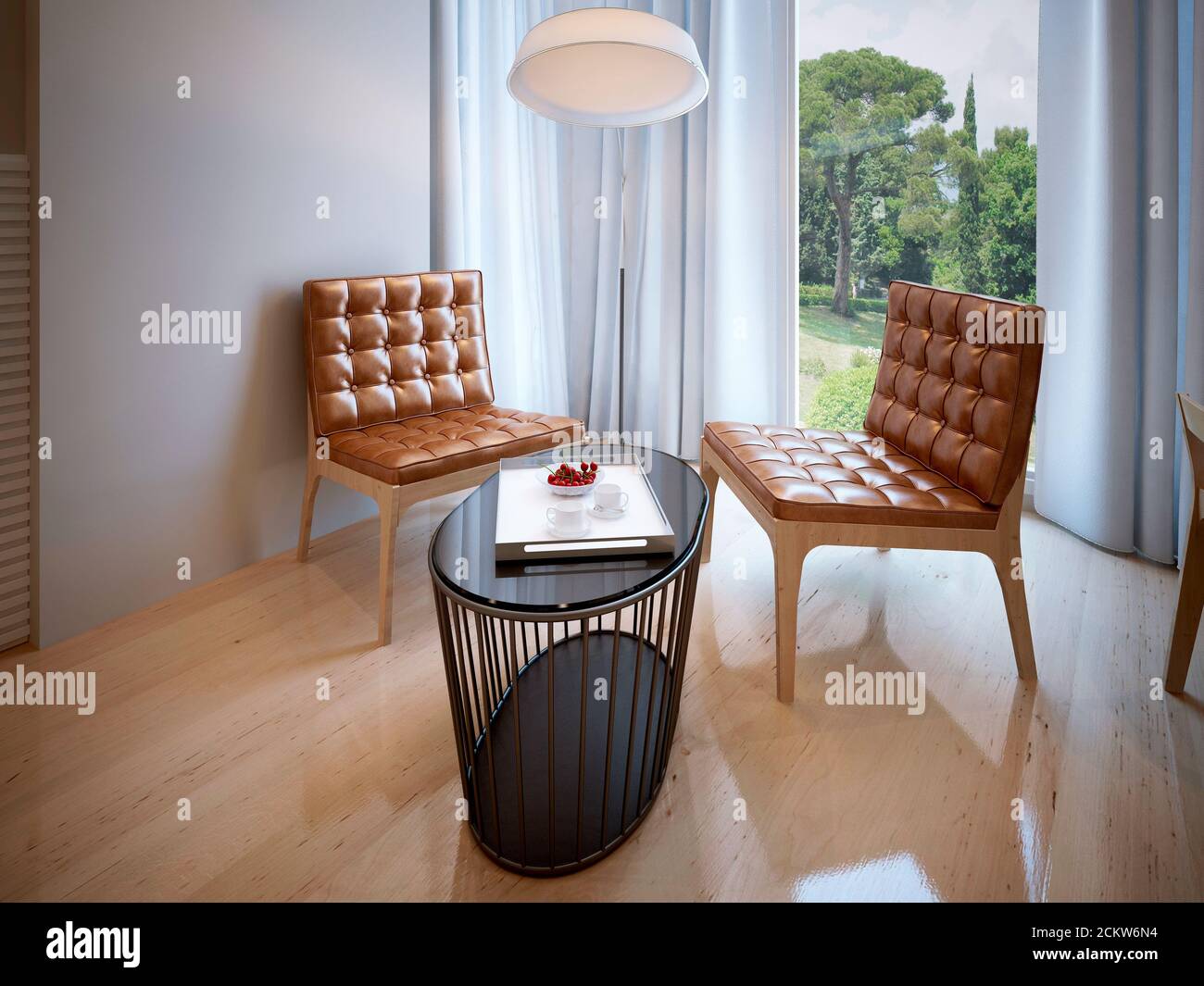 Sitting area design. 3d render Stock Photo - Alamy