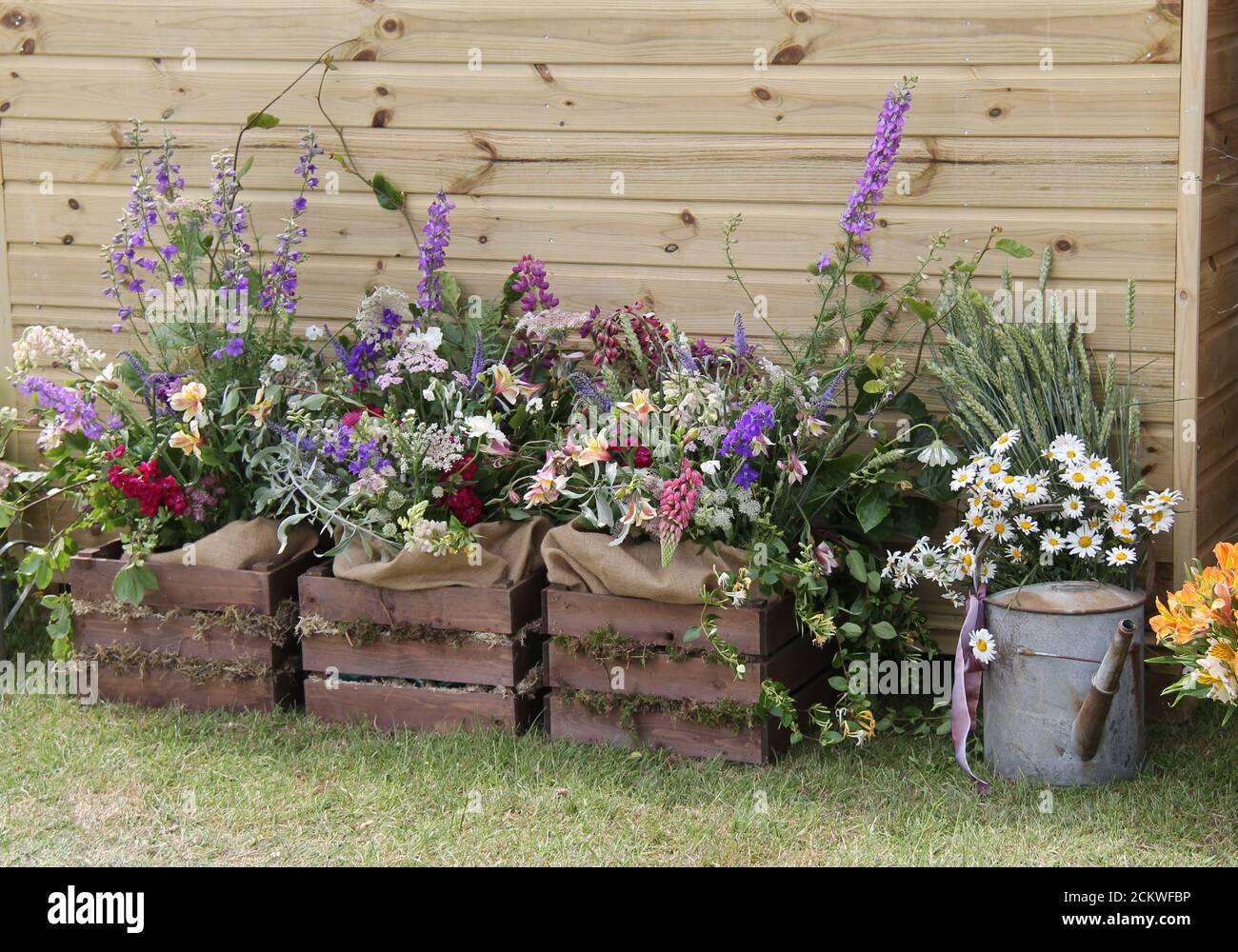 A Display of Garden Flowers Growing in Wooden Boxes Stock Photo - Alamy