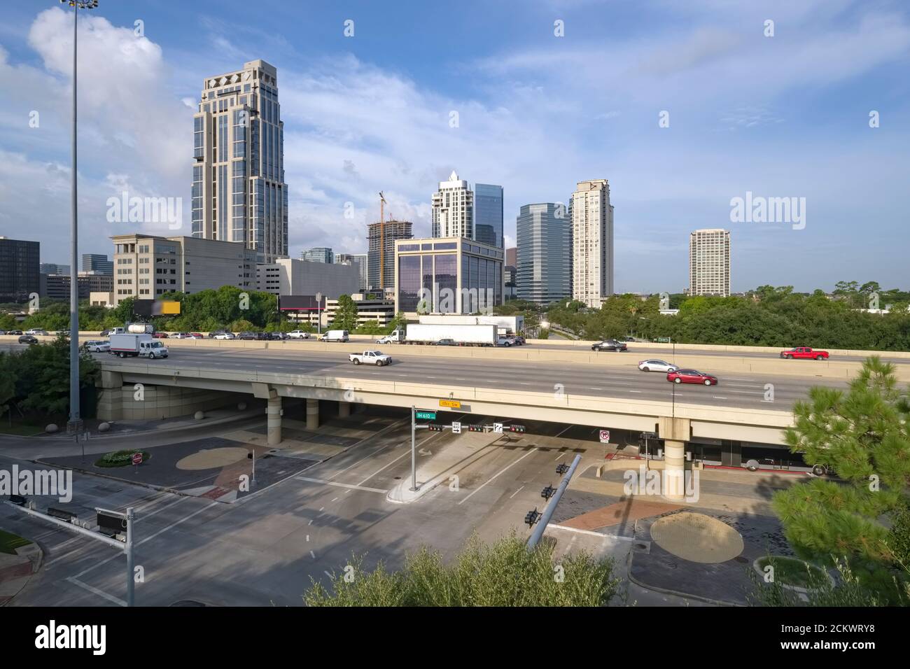 Houston Texas downtown section of city freeway and skyline buildings ...