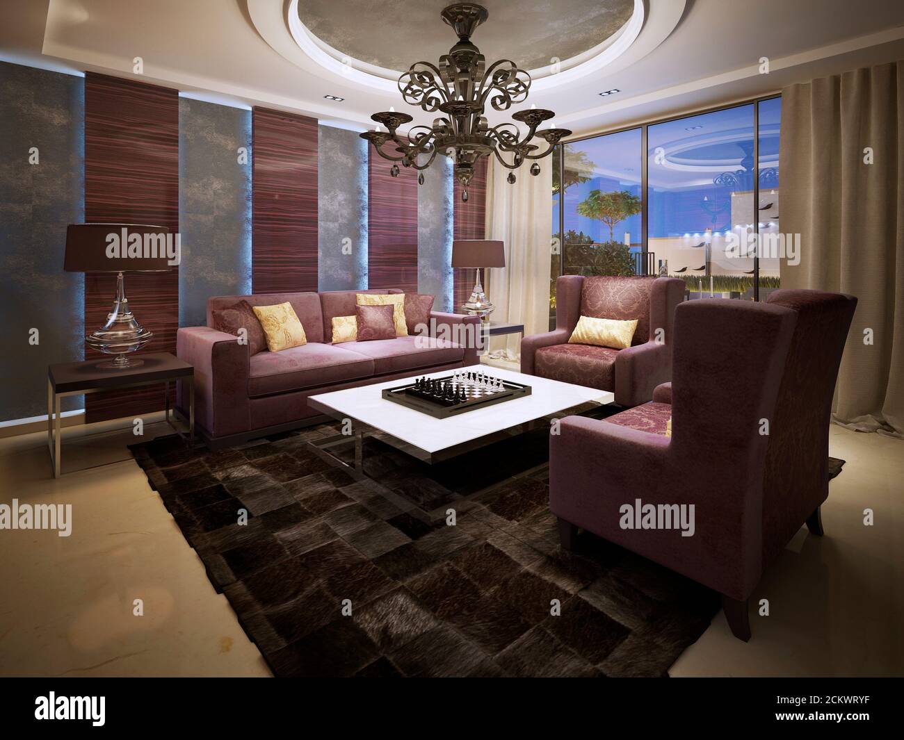 Luxury living room art deco style. 3d render Stock Photo - Alamy