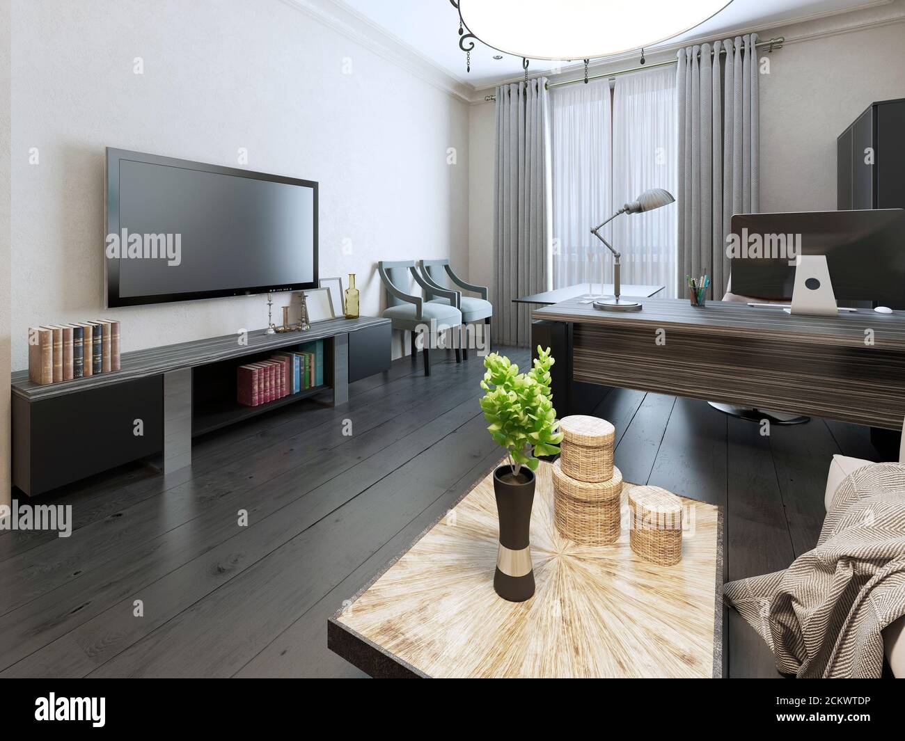 Negotiation room eclectic design. 3d render Stock Photo - Alamy