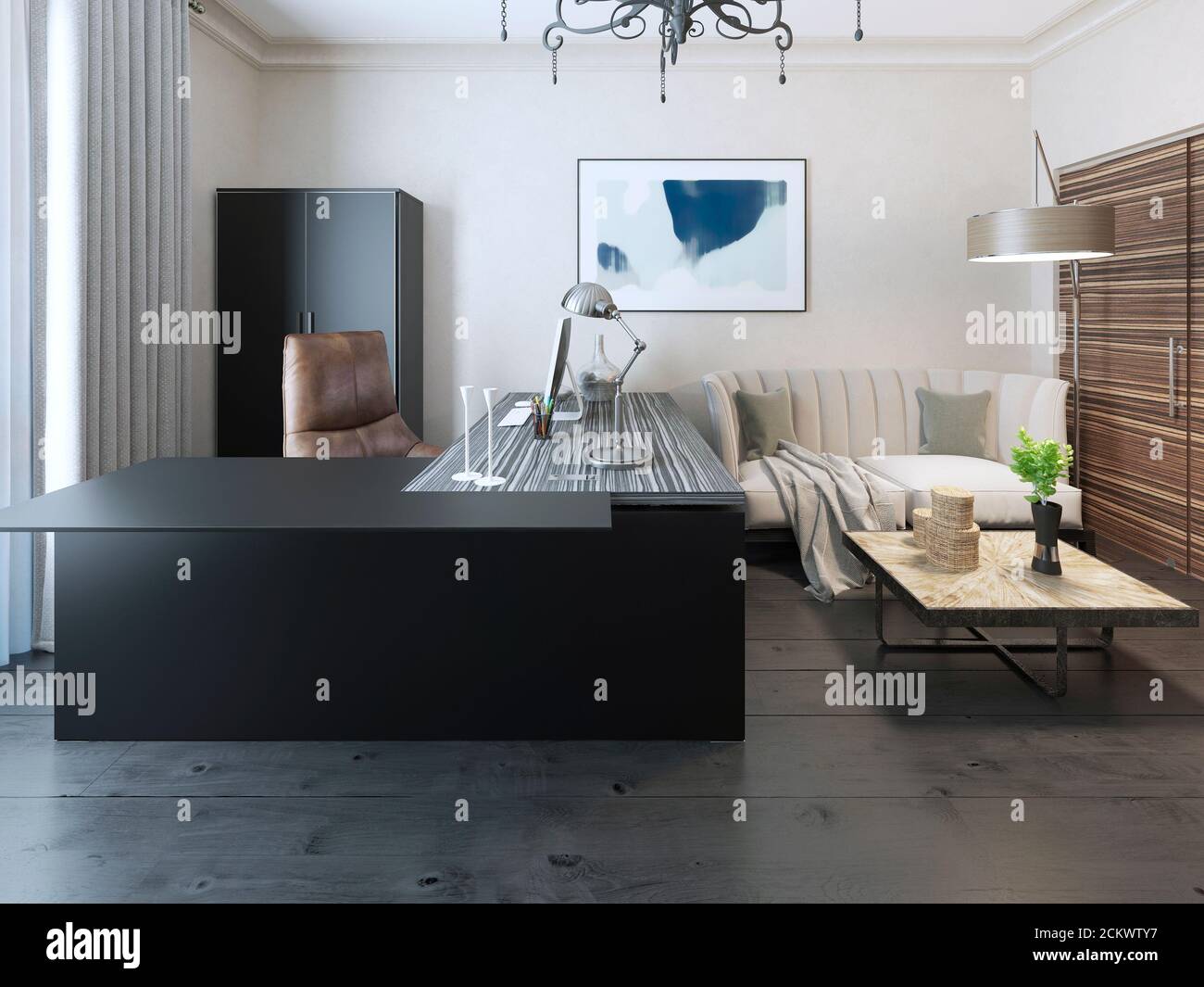 Secretary room avant garde style. 3d render Stock Photo - Alamy