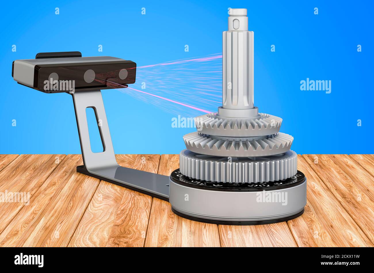 3D scanner on the wooden table. 3D rendering Stock Photo - Alamy