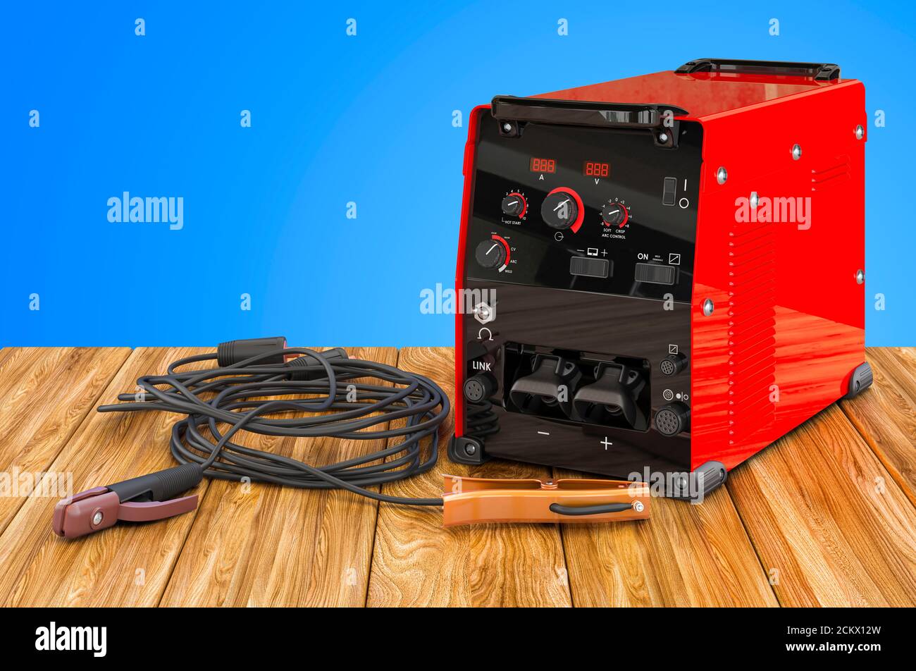 Welding machine with stick electrode holder, work cable and clamp on ...