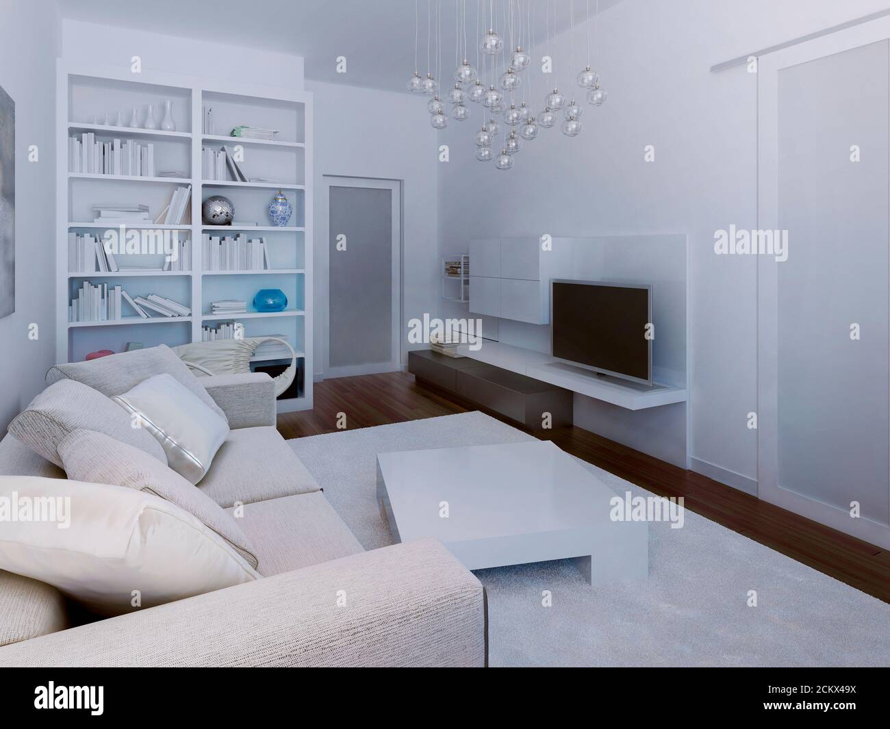 High-tech living room design. 3d render Stock Photo - Alamy