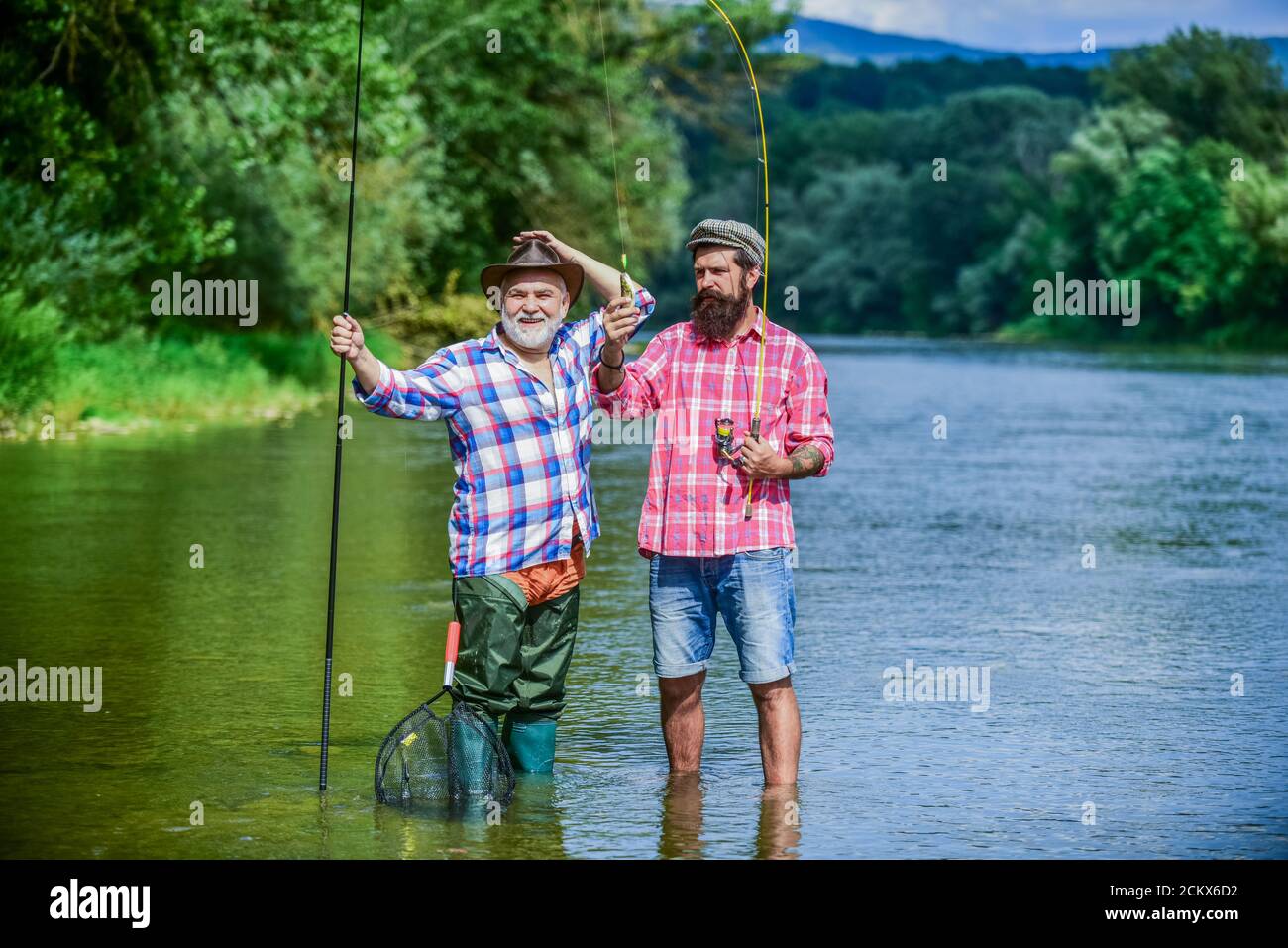Homecoming. hobby and sport activity. Trout bait. male friendship ...