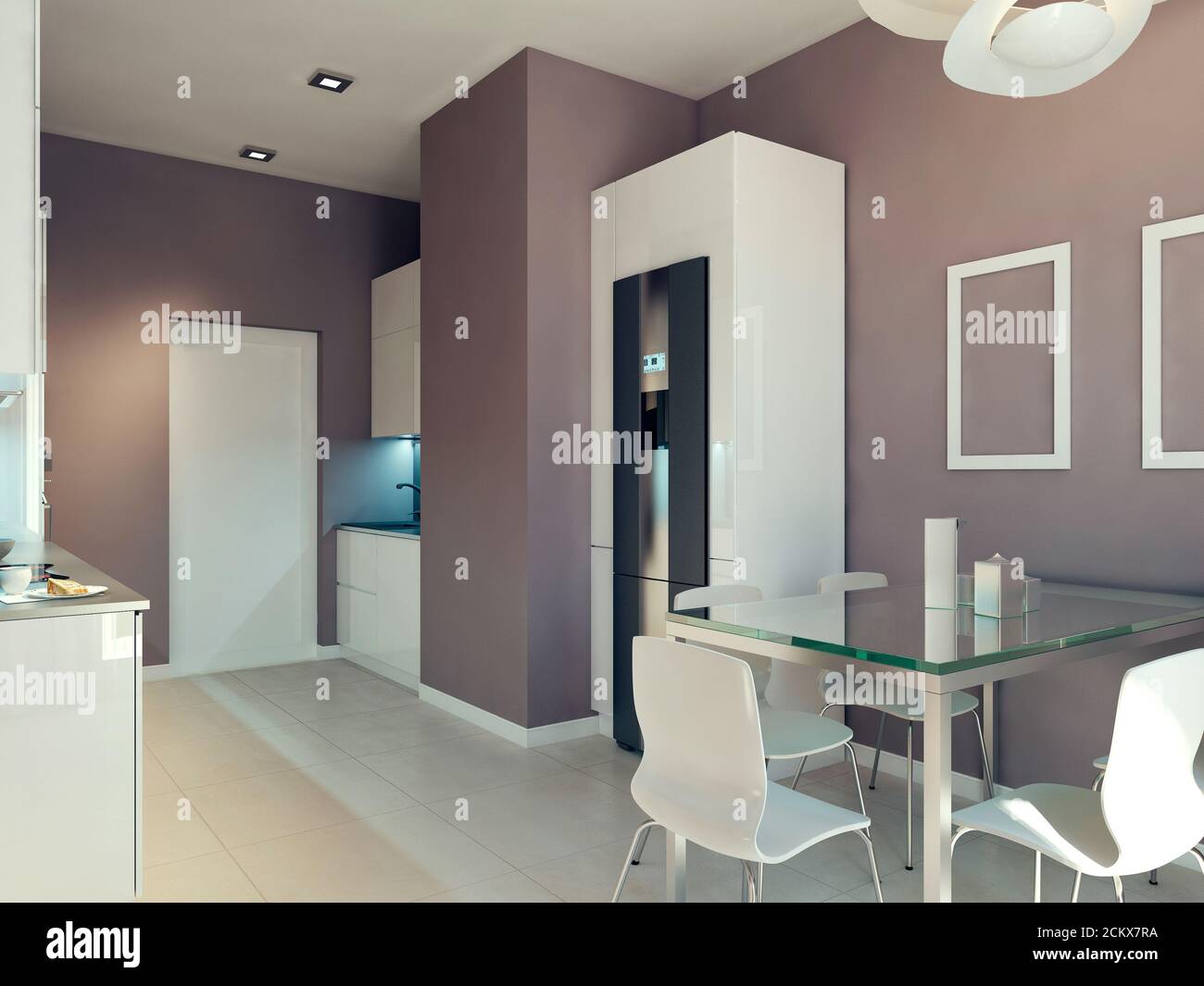 High-tech kitchen interior. 3d render Stock Photo - Alamy