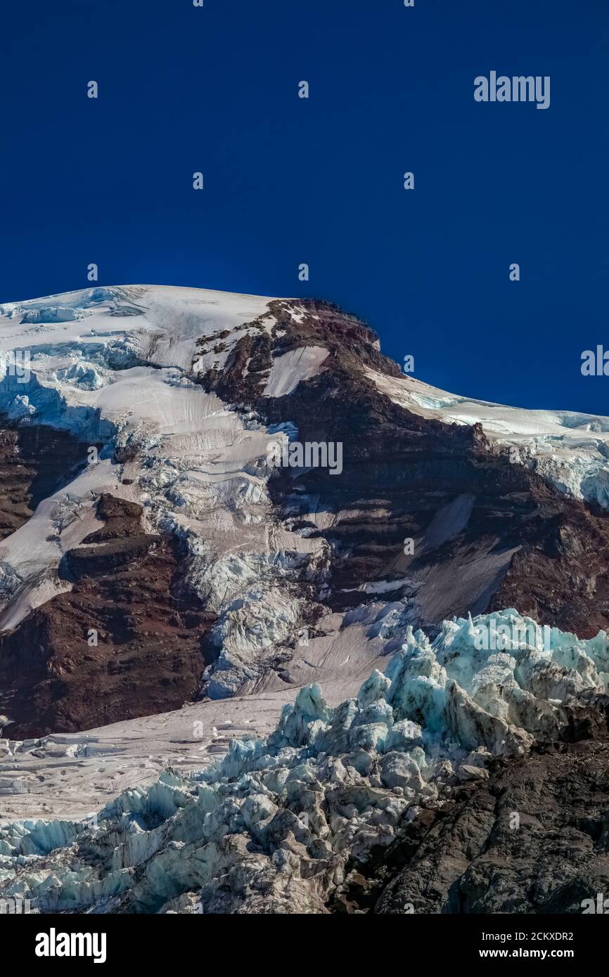 Dramatic Coleman Glacier sliding down from Mount Baker, with icefalls ...