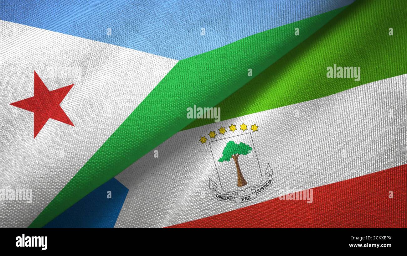 Djibouti and Equatorial Guinea two flags textile cloth, fabric texture ...