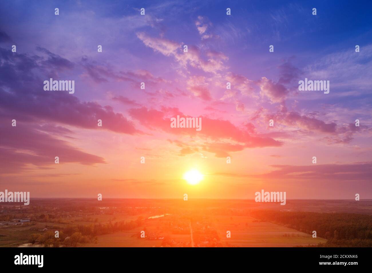 Colorful cloudy sky at sunset. Sunset over the countryside. Sky texture ...