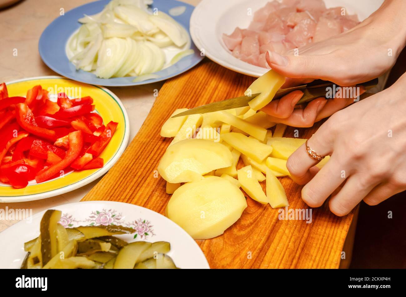 Kitchen cut potatoes cubes potatoes hi-res stock photography and images ...