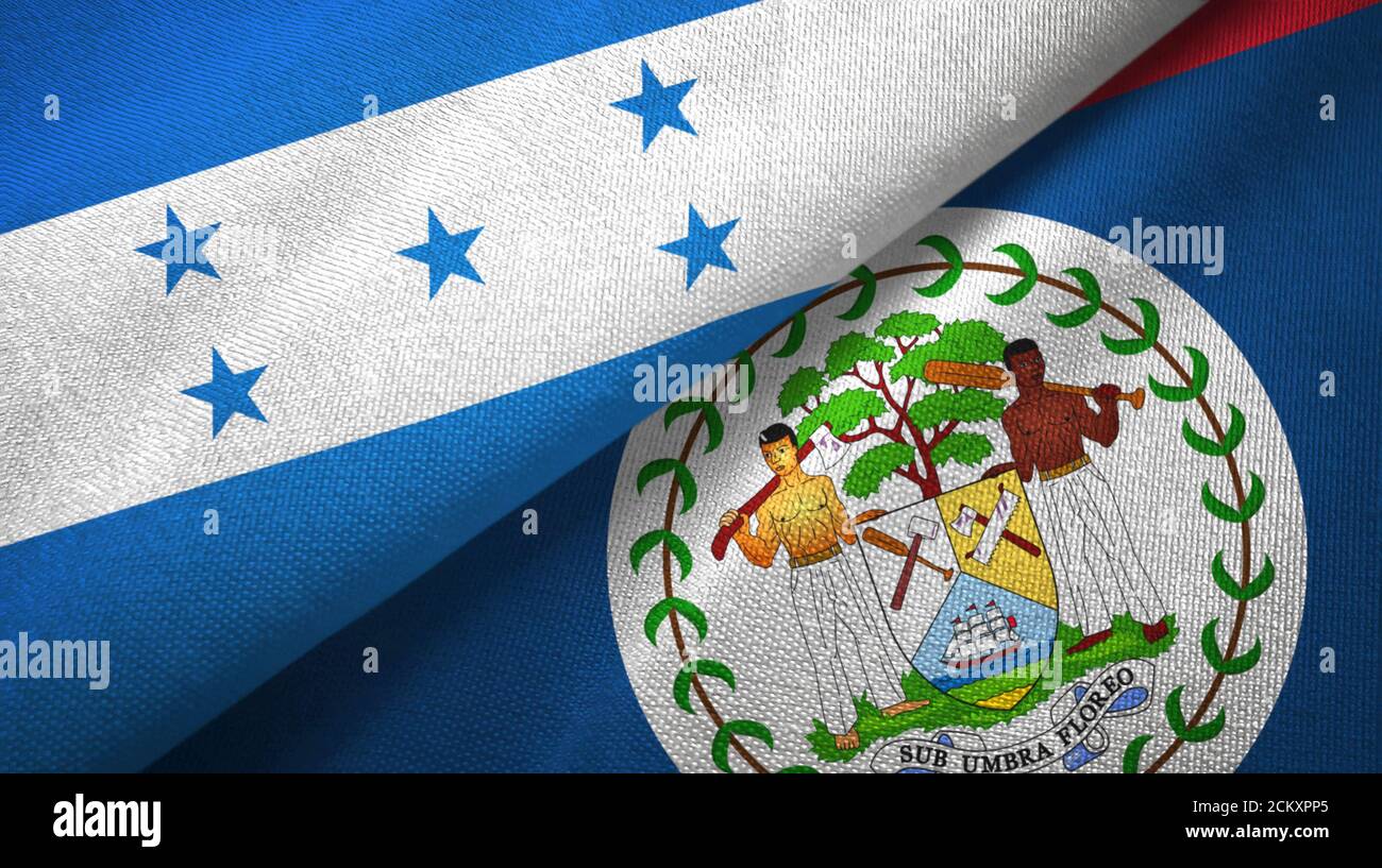 Honduras and Belize two flags textile cloth, fabric texture Stock Photo ...