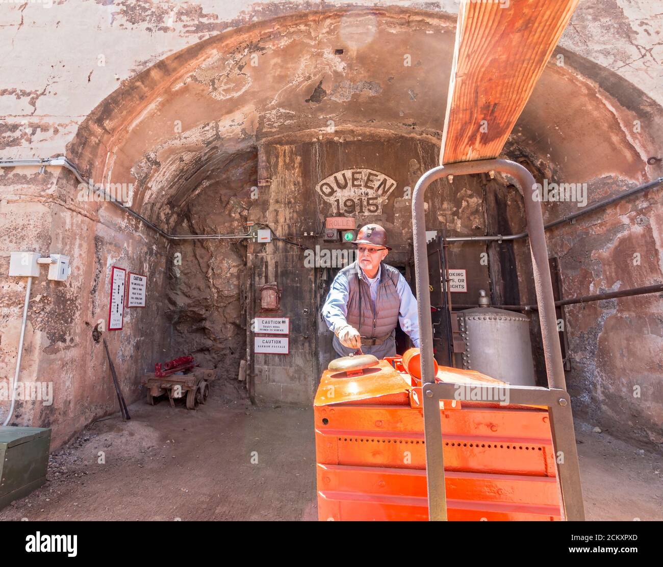 Queen Mine Tour in Bisbee, Arizona, USA. Tour on mine train deep into ...