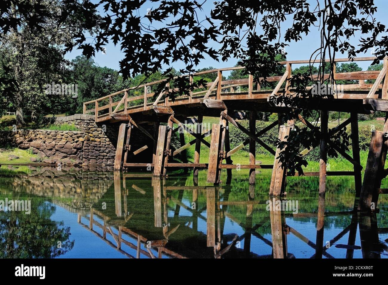 Historic North Bridge in Concord Massachusetts bathed in golden summer ...