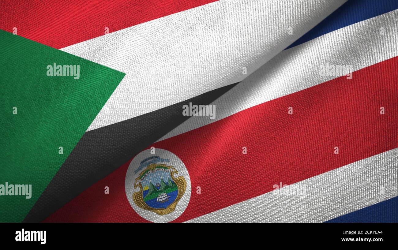 Sudan and Costa Rica two flags textile cloth, fabric texture Stock ...