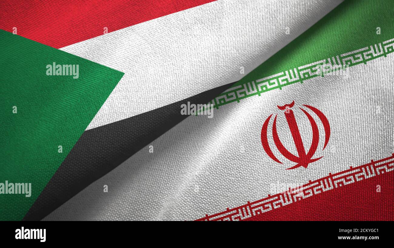 Sudan and Iran two flags textile cloth, fabric texture Stock Photo - Alamy