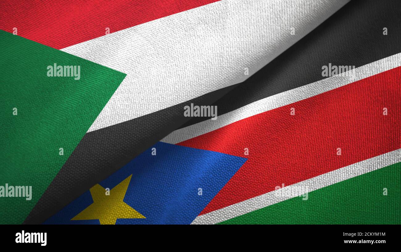 Sudan and South Sudan two flags textile cloth, fabric texture Stock ...