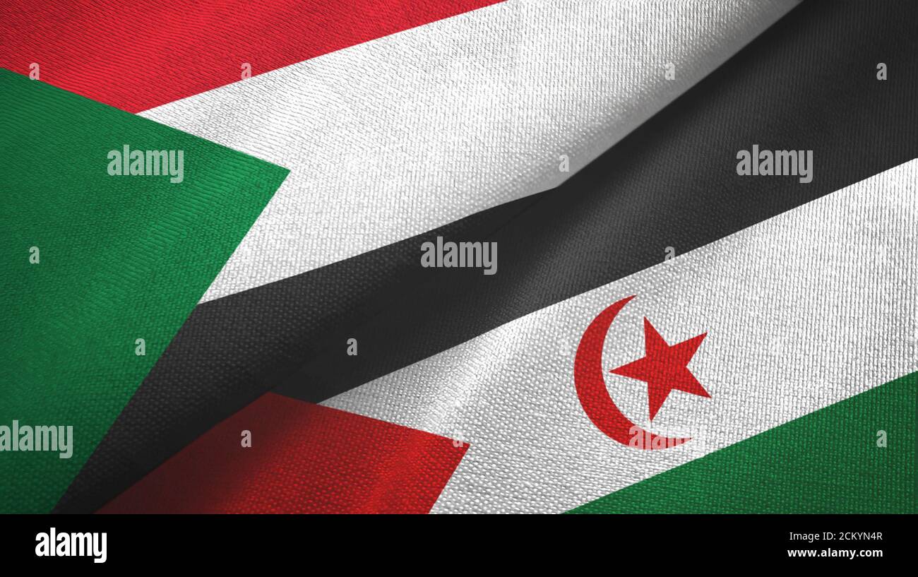 Sudan and Western Sahara two flags textile cloth, fabric texture Stock ...