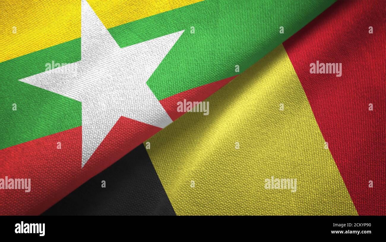 Myanmar and Belgium two flags textile cloth, fabric texture Stock Photo ...