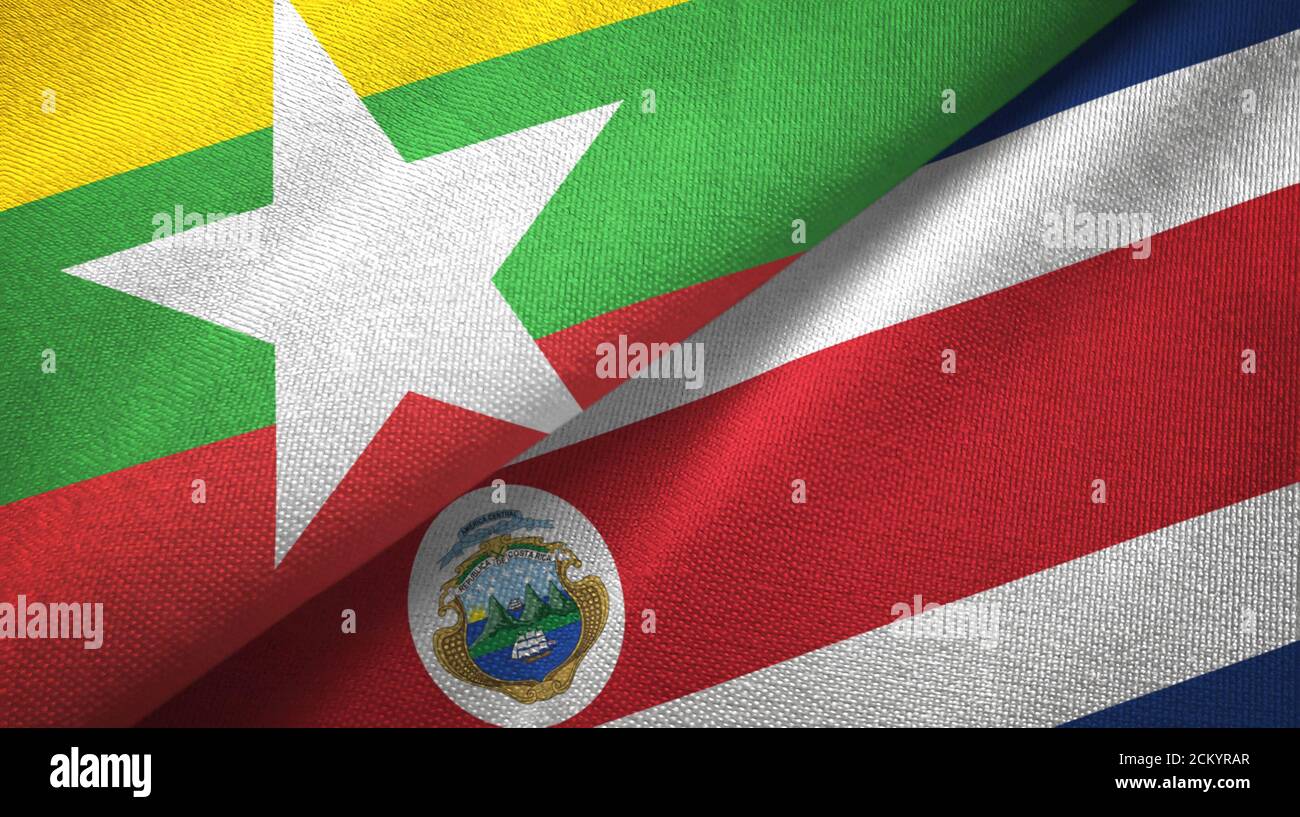 Myanmar and Costa Rica two flags textile cloth, fabric texture Stock ...