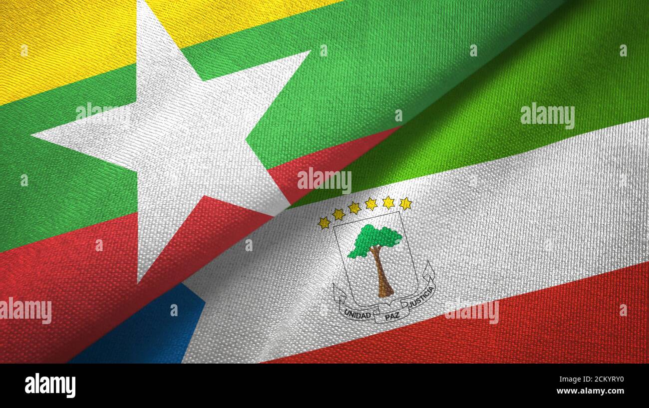 Myanmar and Equatorial Guinea two flags textile cloth, fabric texture ...