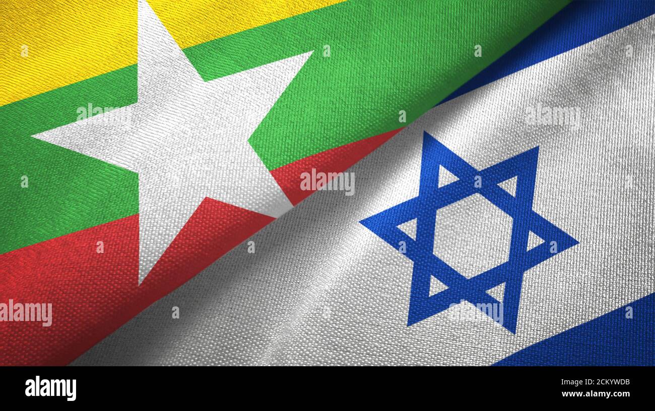 Myanmar and Israel two flags textile cloth, fabric texture Stock Photo ...