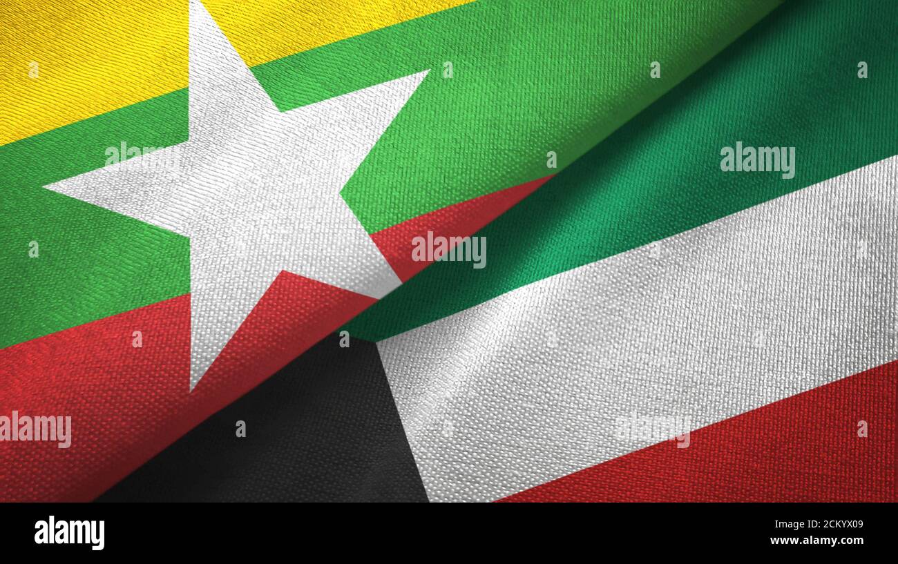 Myanmar and Kuwait two flags textile cloth, fabric texture Stock Photo ...