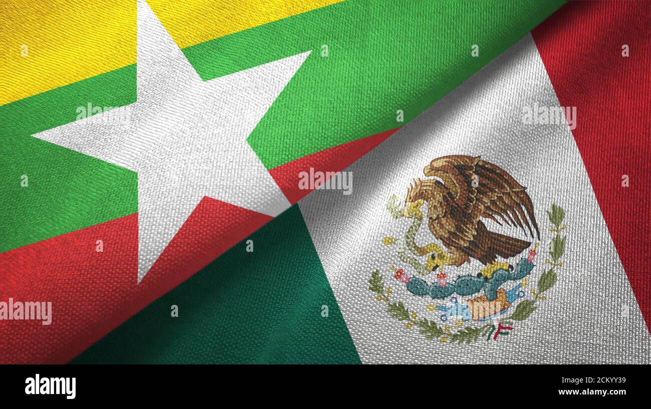 Myanmar and Mexico two flags textile cloth, fabric texture Stock Photo ...